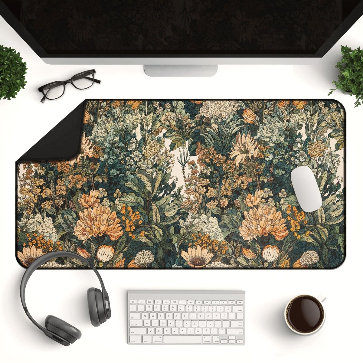 Botanical Desk Mat: Vintage Floral Large Mouse Pad for Office, Gaming ...